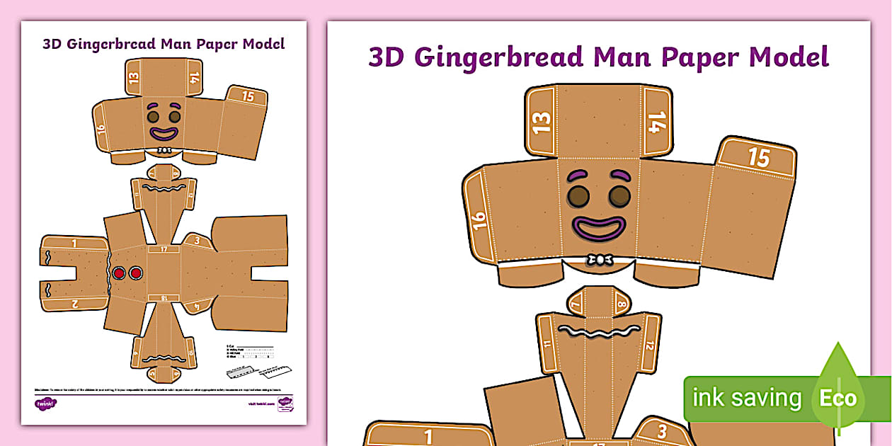 3D Gingerbread Man Paper Model (teacher made) - Twinkl