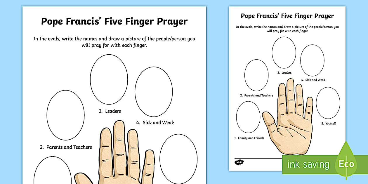 Editable Praying with Your 5 Fingers Worksheet - Twinkl