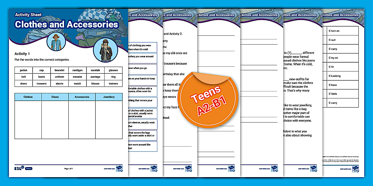ESL Clothing & Accessories Activity Sheet [Teens, A2-B1]