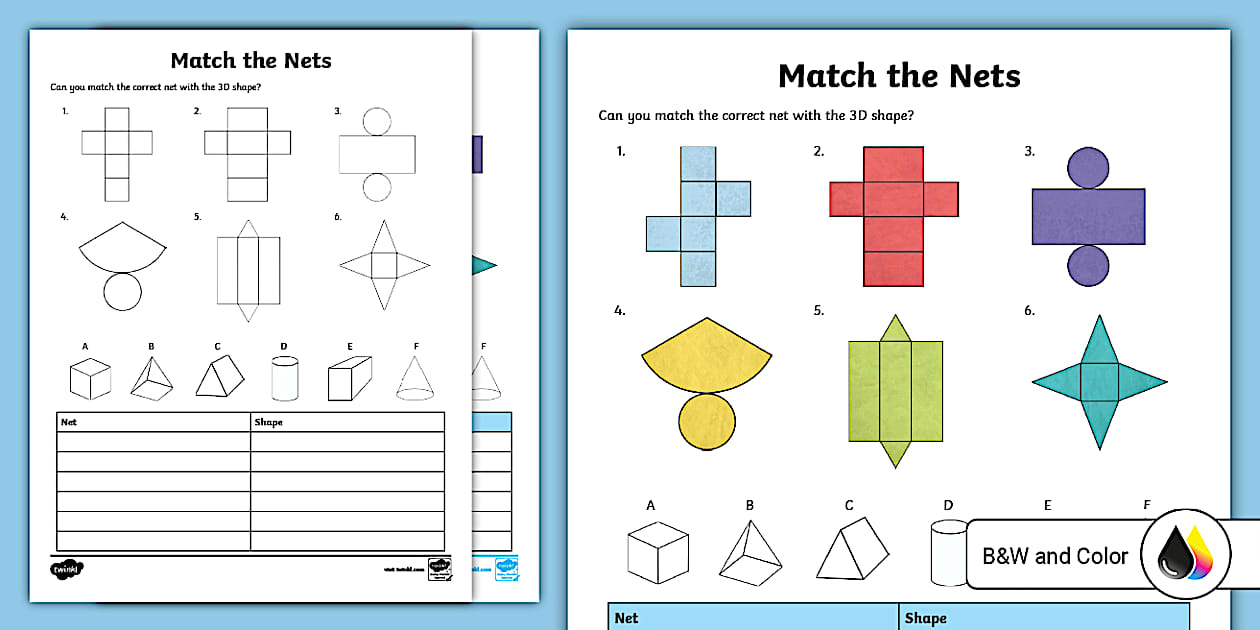 3D Nets Worksheet | Three-Dimensional Geometry | Twinkl USA