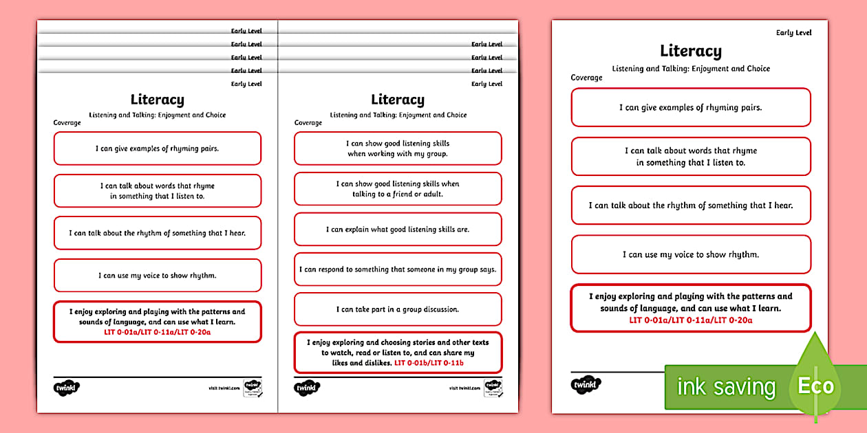 Editable CfE Early Level Literacy and English (Listening and Talking)
