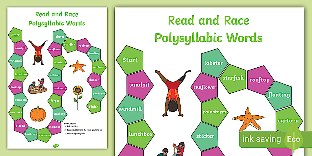Phase 4 Polysyllabic Read and Race Game - EYFS - KS1