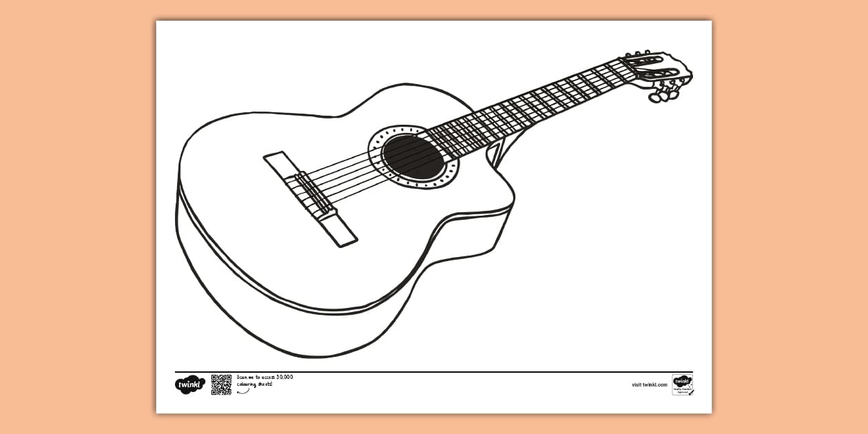 Acoustic Guitar Colouring Sheet | Colouring Sheets - Twinkl