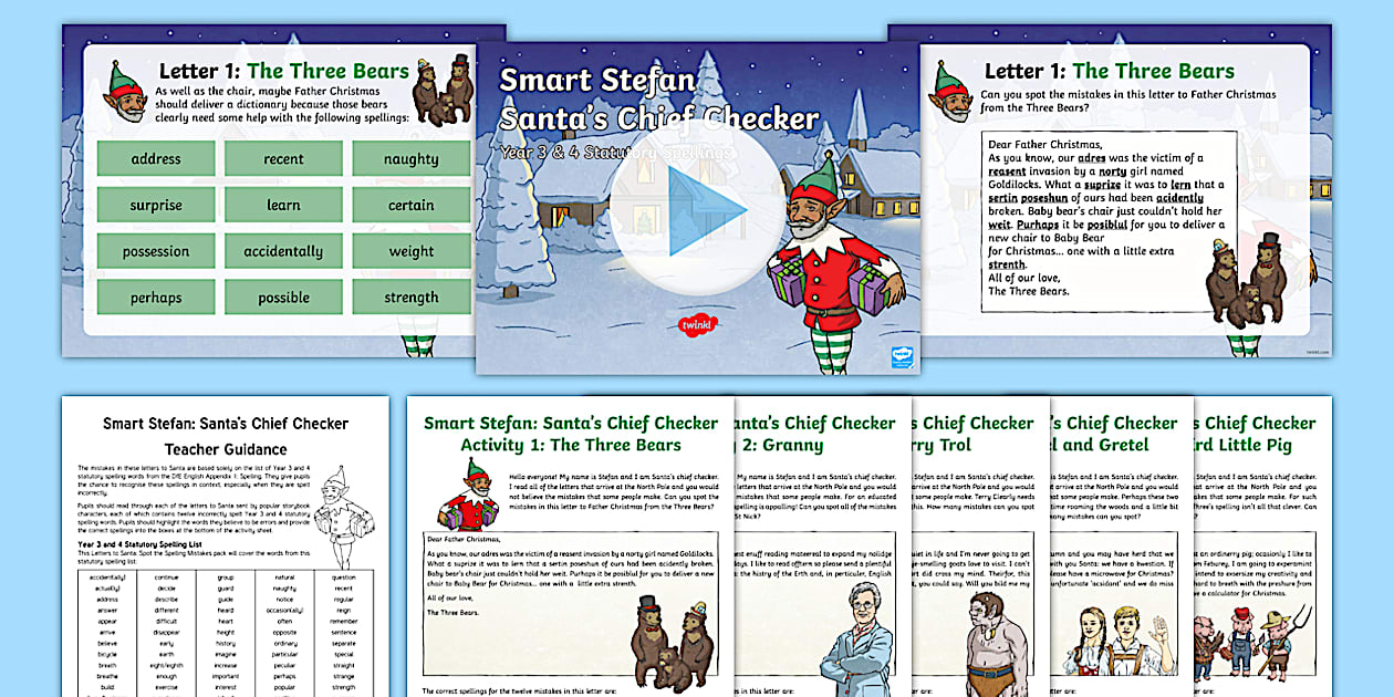 Cursive LKS2 Letters to Santa: Spot the Spelling Mistake Resource Pack