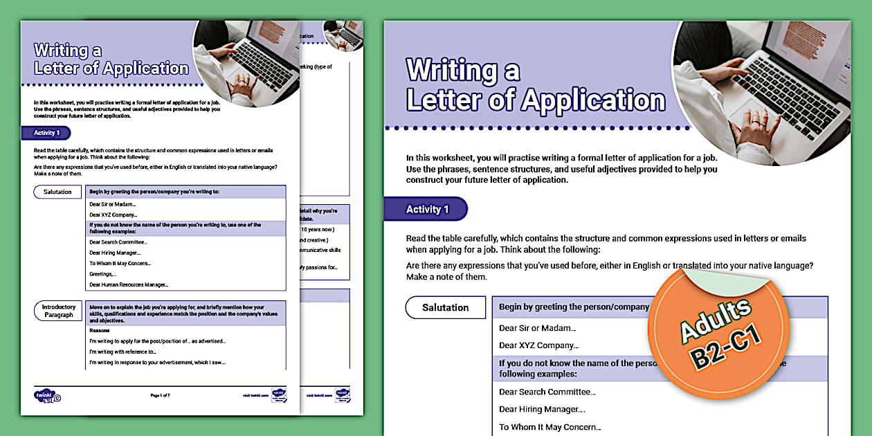ESL Writing a Letter of Application Worksheet [Adults, B2-C1]