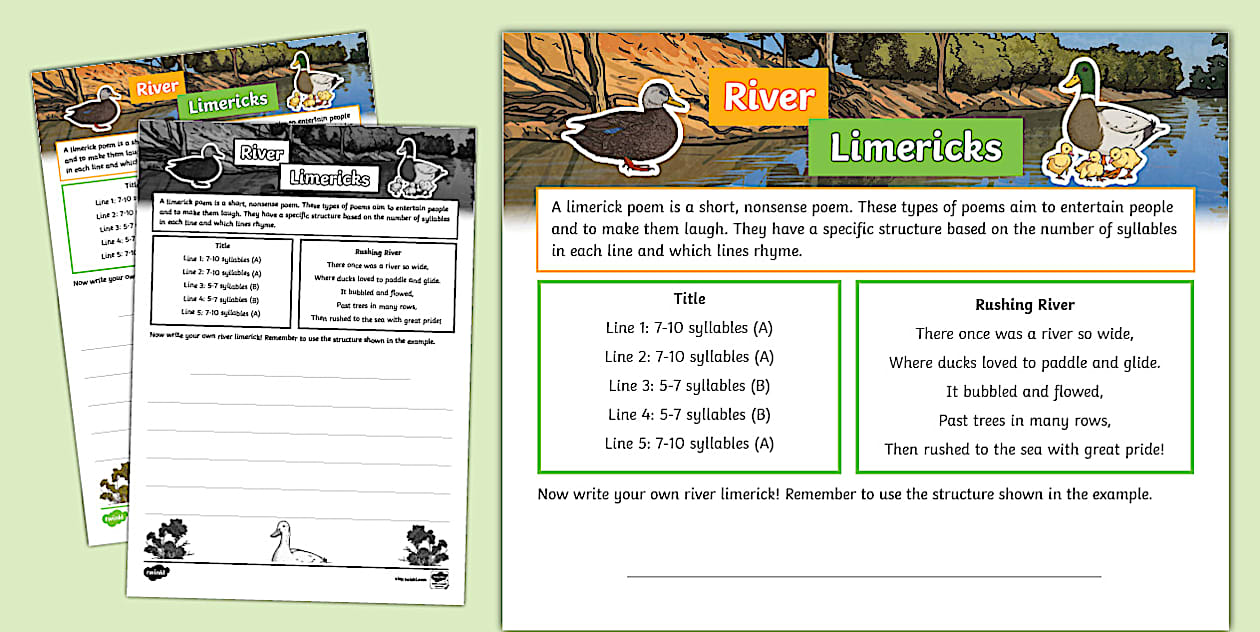 River Limericks Poem Writing Template (teacher made)