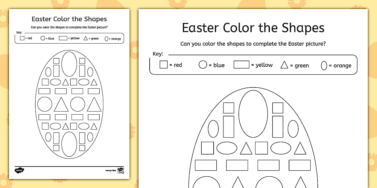 Easter Color the Shapes Worksheet (Teacher-Made) - Twinkl