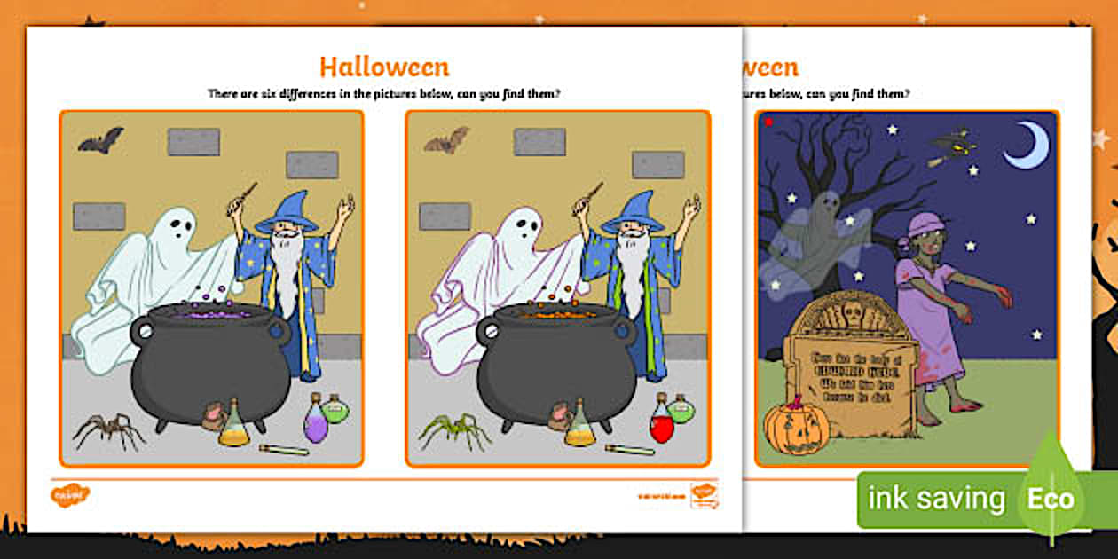 Spot The Difference Halloween Worksheet (teacher made)