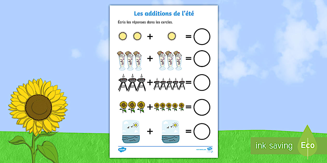 Les additions de l'été Feuille d'activités-French