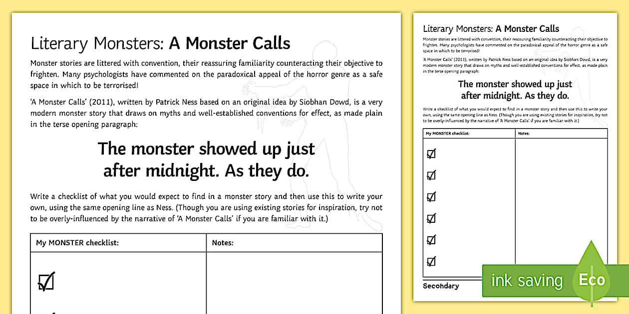 Literary Monsters: Worksheet / Worksheet to Support Teaching on 'A Monster