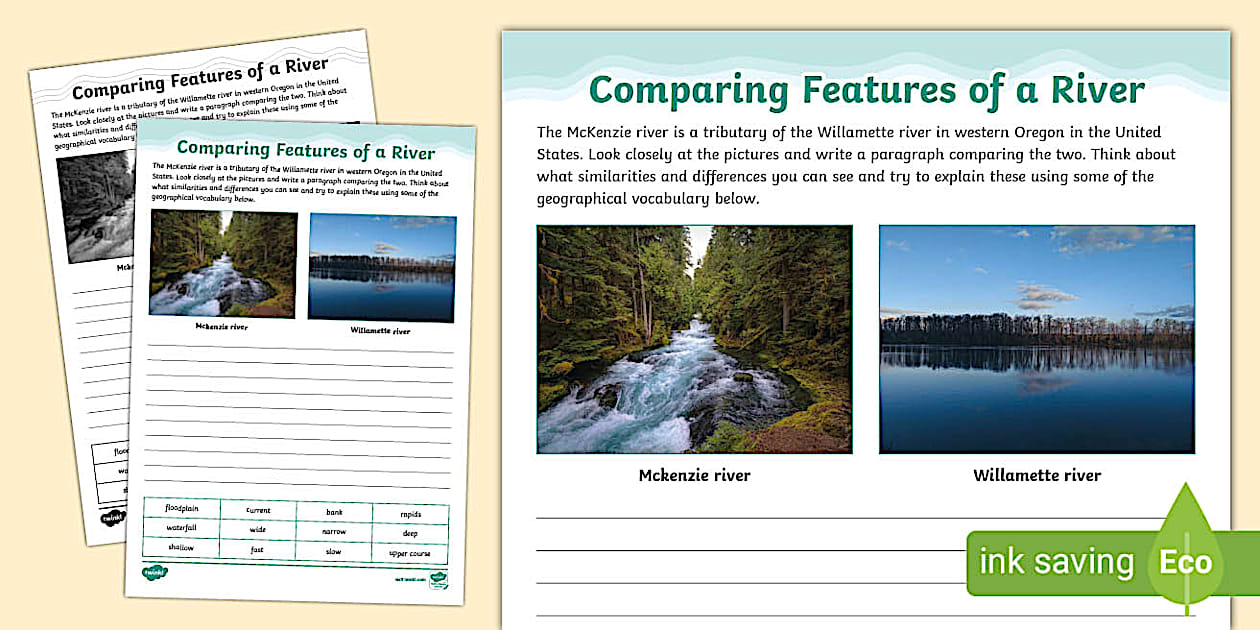 Comparing Features of a River Worksheet (teacher made)