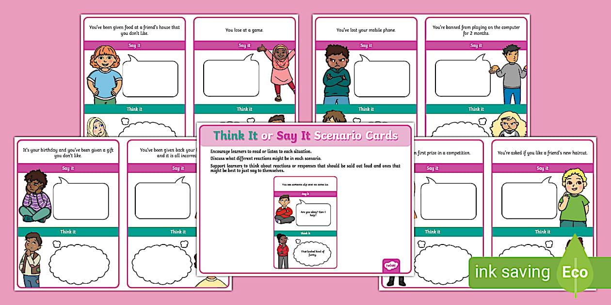 Think or Say It Social Scenario Card Activity (teacher made)
