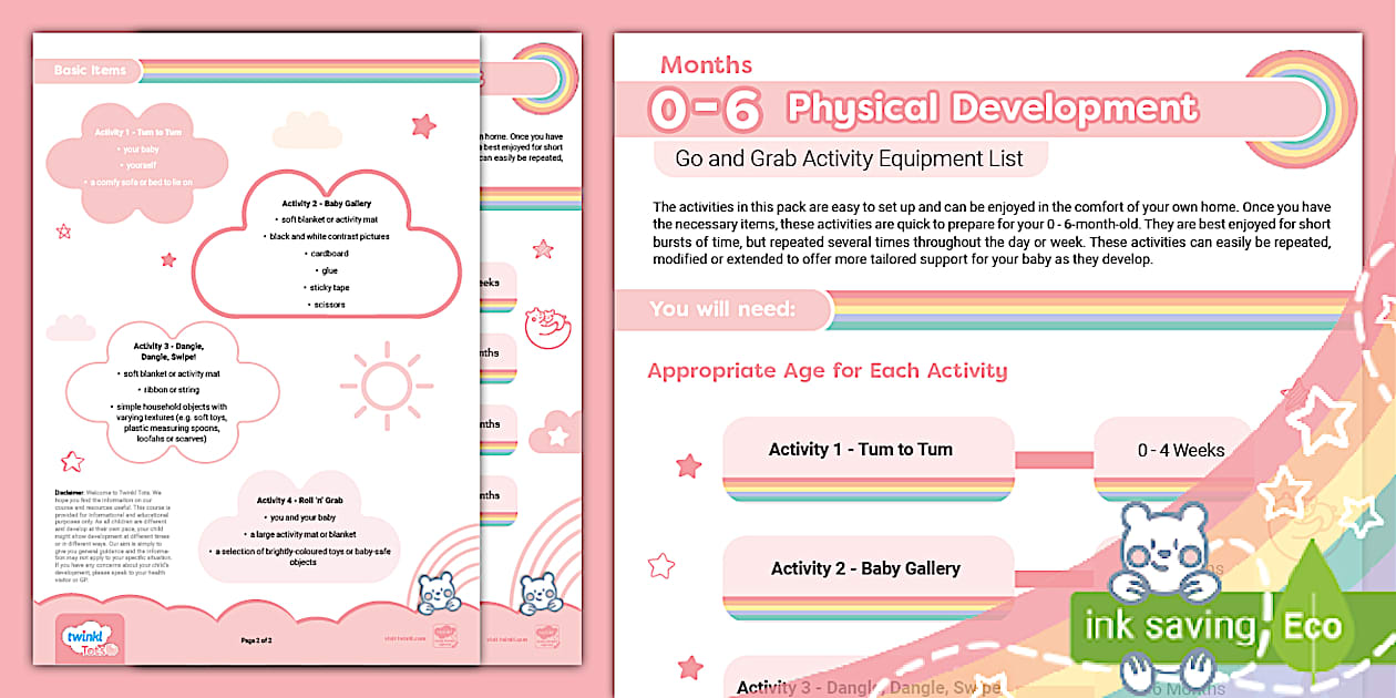 0-6 Months Physical Development Activity Equipment List