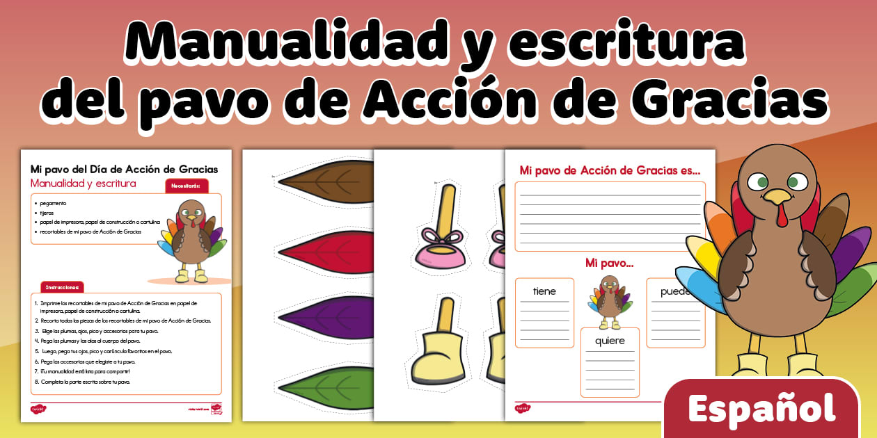 Manualidad y escritura: Mi pavo del día de Acción de Gracias