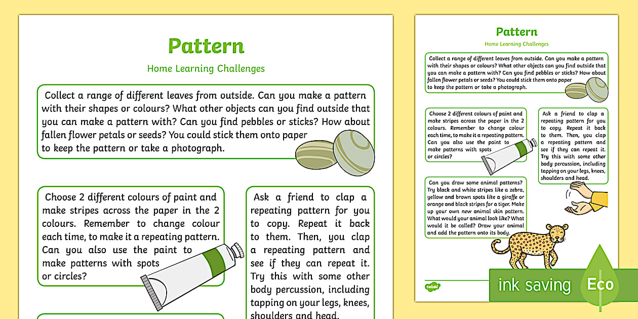 EYFS Maths: Patterns Home Learning Challenges Nursery FS1