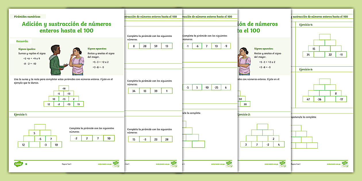 Ficha de actividad: Pirámides de adición y sustracción de números enteros