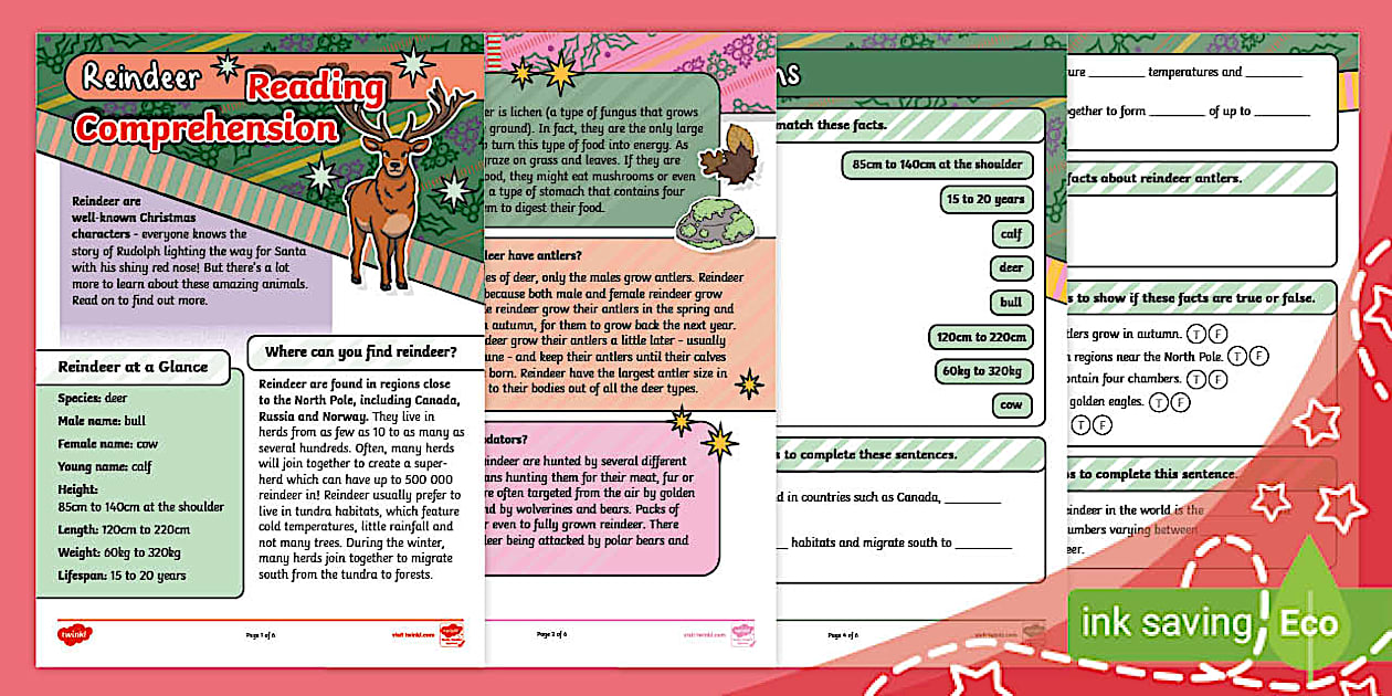 Reindeer Reading Comprehension Activity (Ages 6 - 7)
