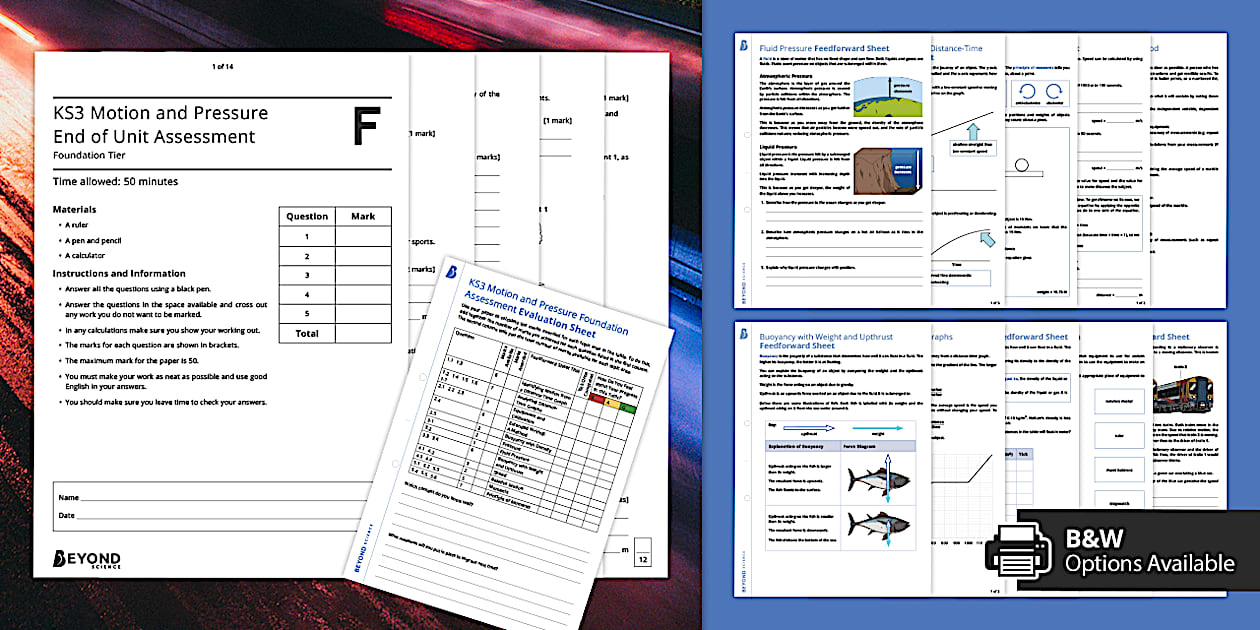 KS3 Motion and Pressure End of Unit Assessment Foundation