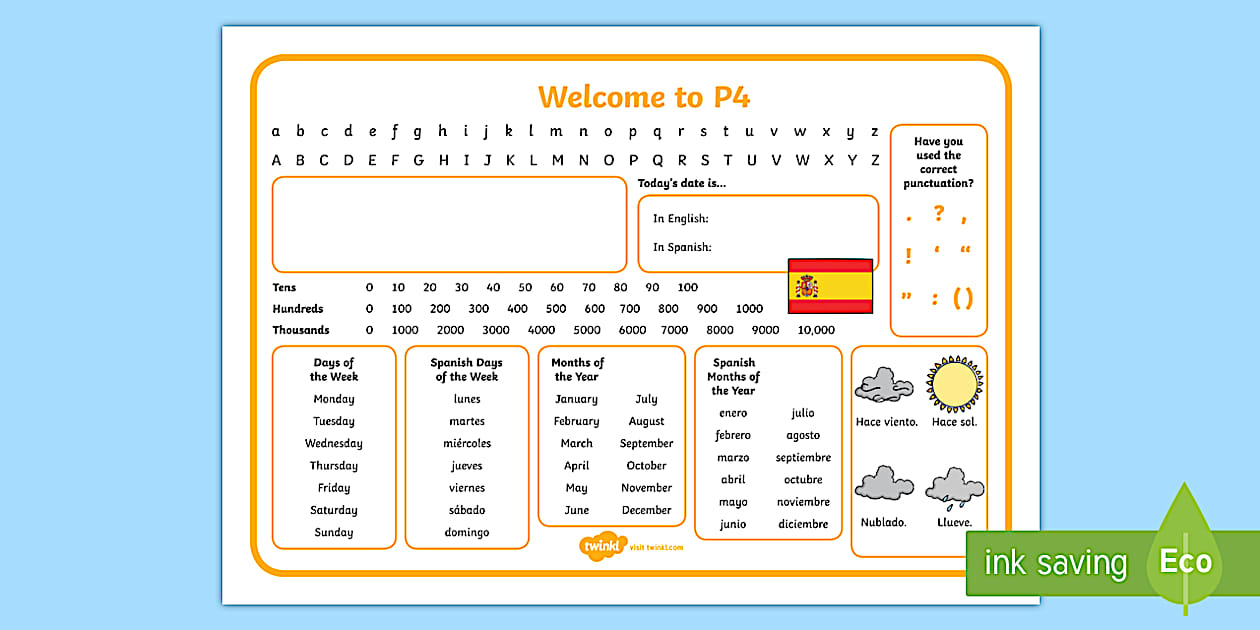 Welcome to P4 (with Spanish) Desk Mat (Teacher-Made)