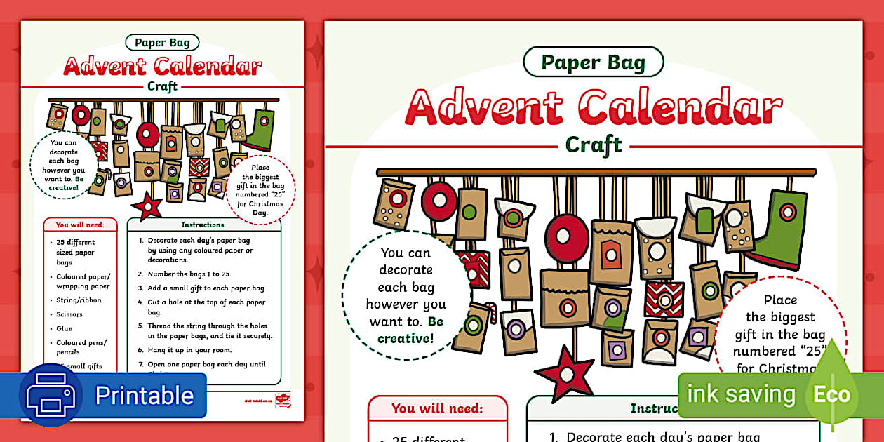 Paper Bag Advent Calendar Craft (teacher made) - Twinkl