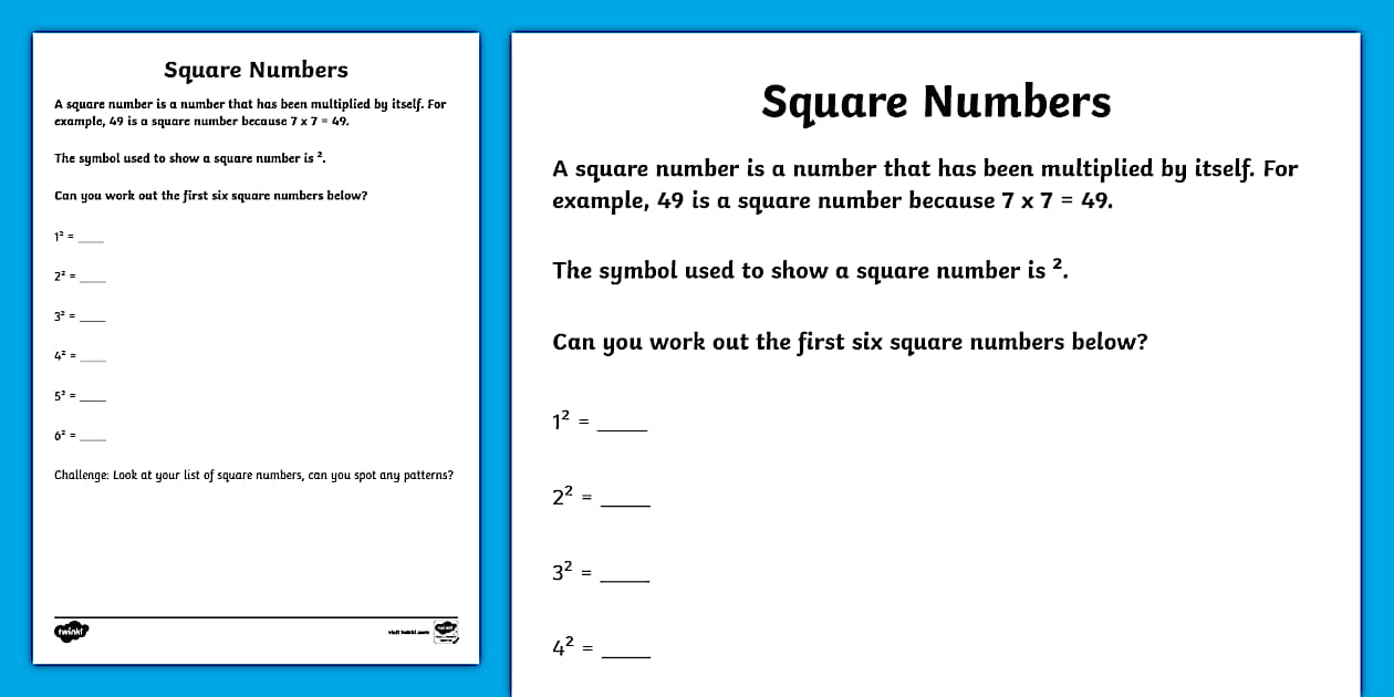 👉 First Six Square Numbers Activity Sheet (teacher made)