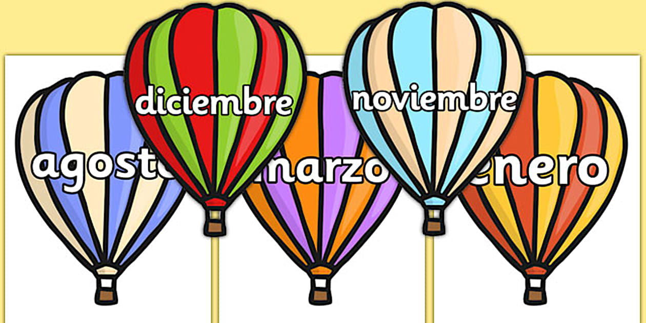 Months of the Year on Hot Air Balloons (Stripes) Spanish