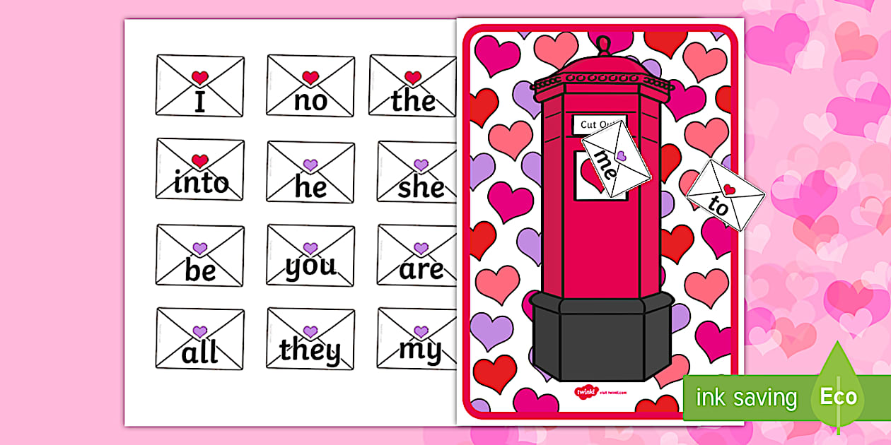Editable Valentine's Day Cards Phase 2 and 3 Tricky Words Activity