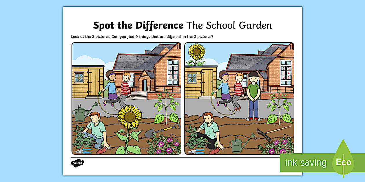 The School Garden Spot the Differences Worksheet / Worksheet
