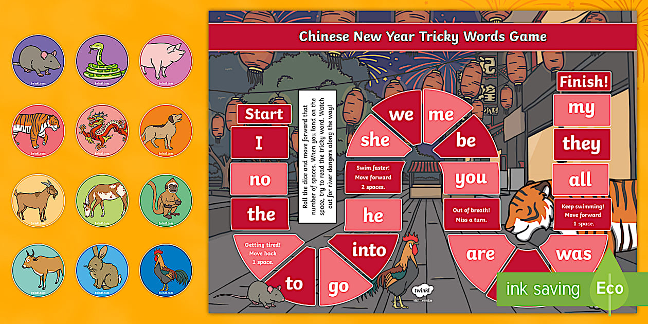 Tricky words board game | Chinese new year | Twinkl