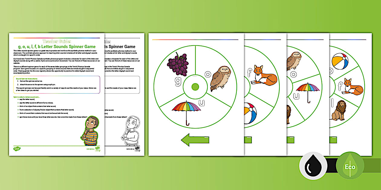 Phonics Canada: g, o, u, l, f, b Letter Sounds Spinner Game