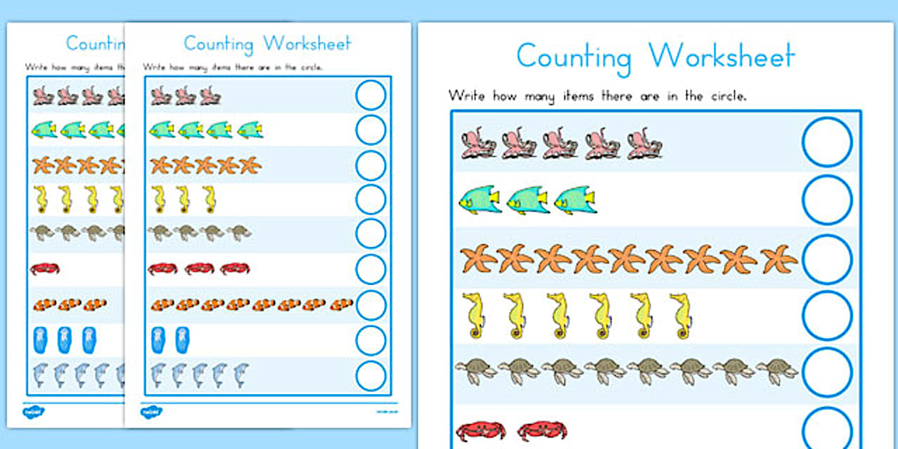 Sea Creature Themed Counting Worksheet (teacher made)