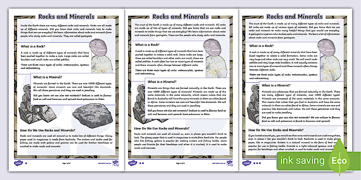 Minerals Reading Comprehension Worksheet PDF - Primary