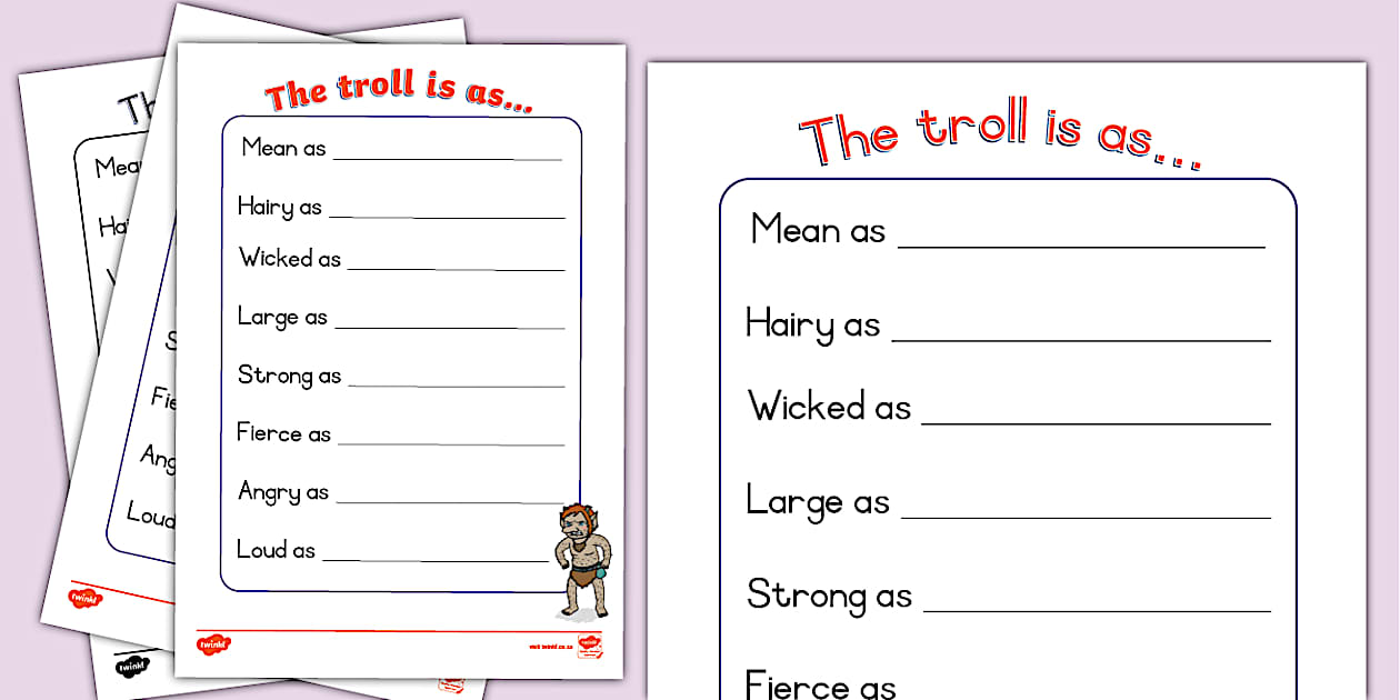 English - Writing -Worksheet: Troll Simile Poem