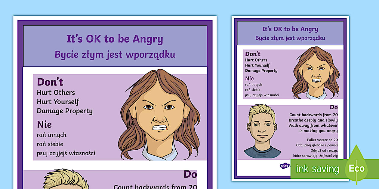 KS2 Visual Support It's OK to Be Angry A4 Display Poster English/Polish ...