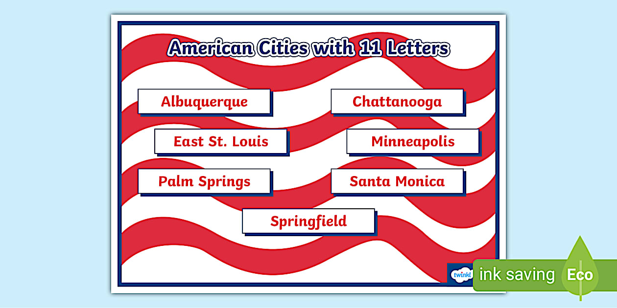 American Cities with 11 Letters Word Mat