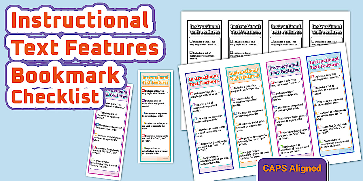 Instructional Text Features Bookmark Checklist