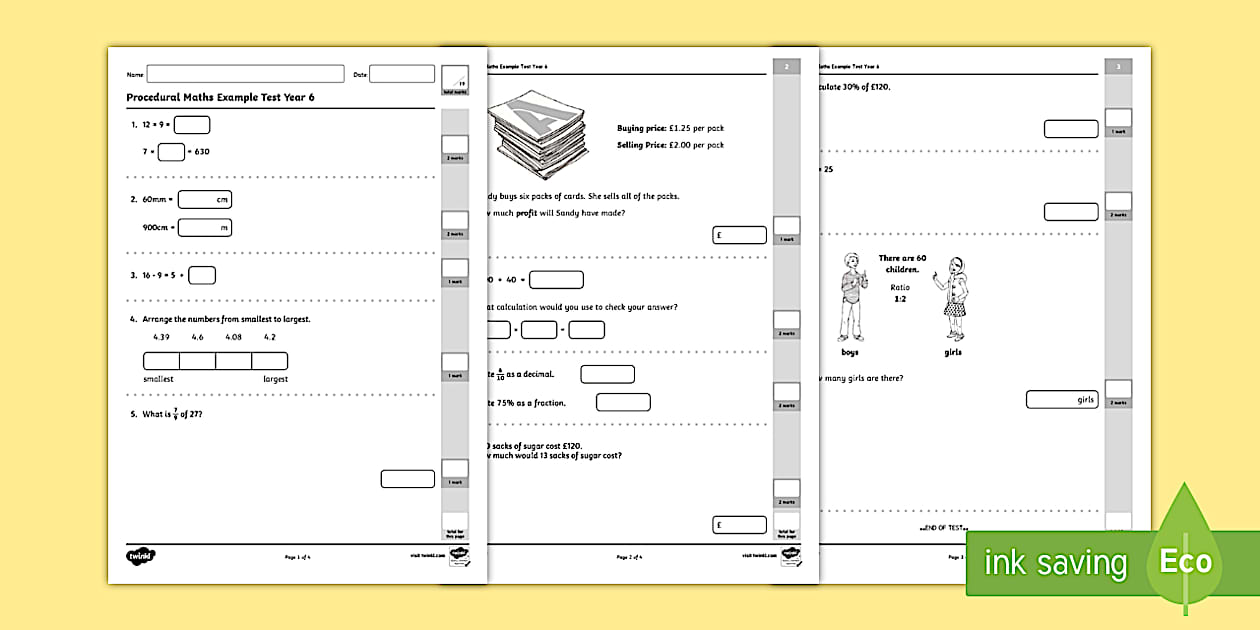 Procedural Maths Practice Test Year 6 Activity Booklet