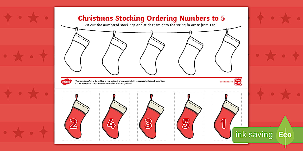 👉 Christmas Stocking Ordering Numbers to 5 Activity | Twinkl