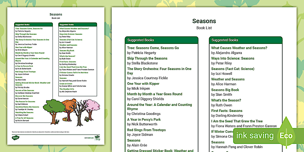 Seasons Book List | Twinkl (teacher made) - Twinkl