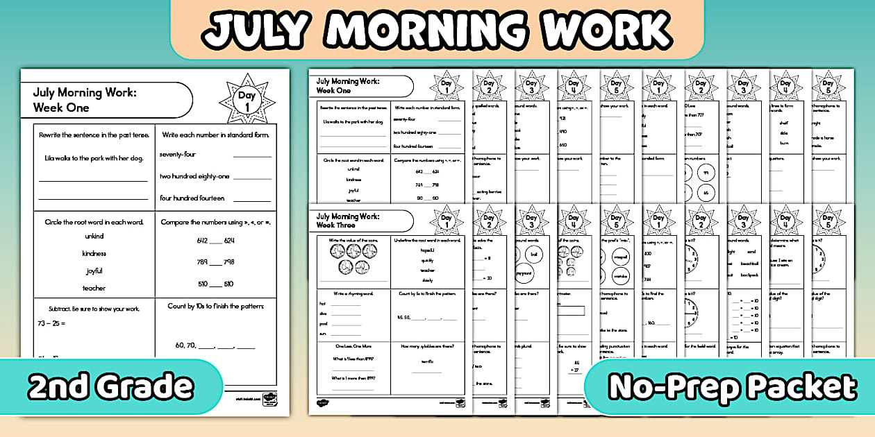 Second Grade July Morning Work Pack
