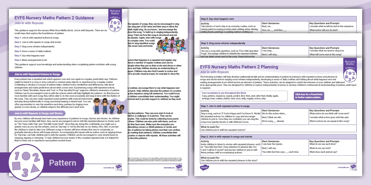 EYFS Nursery Maths Pattern 2 Guidance: Join in with Repeats