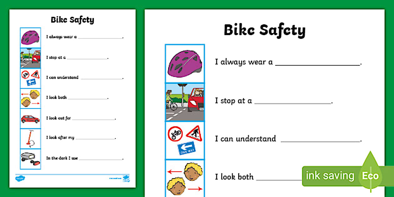 Bicycle Safety Worksheet - Keeping Myself Safe When Cycling
