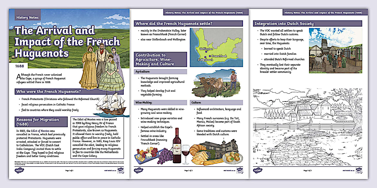 Grade 7 Notes: The arrival & impact of the French Huguenots