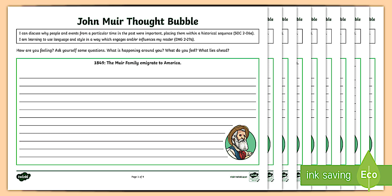 Editable John Muir Thought Bubble Worksheets (Teacher-Made)