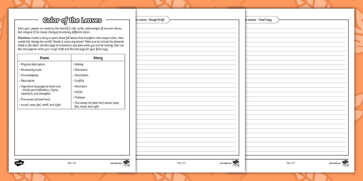 Eighth Grade Fall Writing: Color of the Leaves