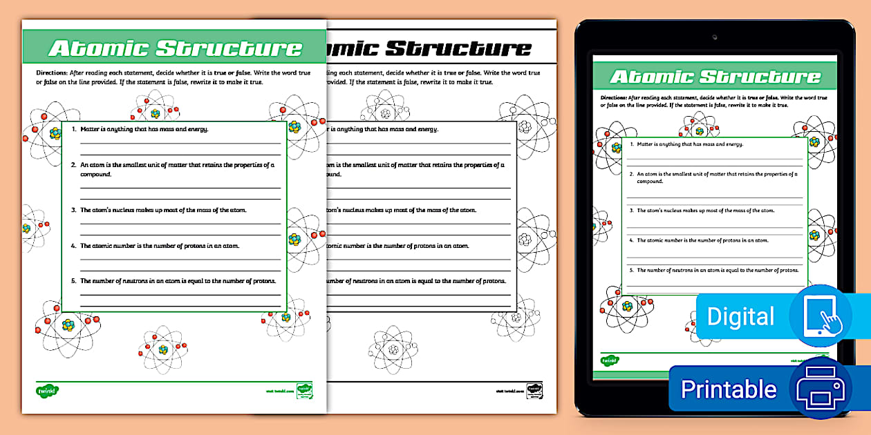 Sixth Grade Atomic Structure True or False Assessment