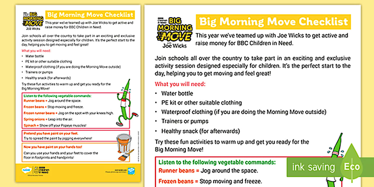 FREE! - Joe Wicks: Big Morning Move Preparation Checklist
