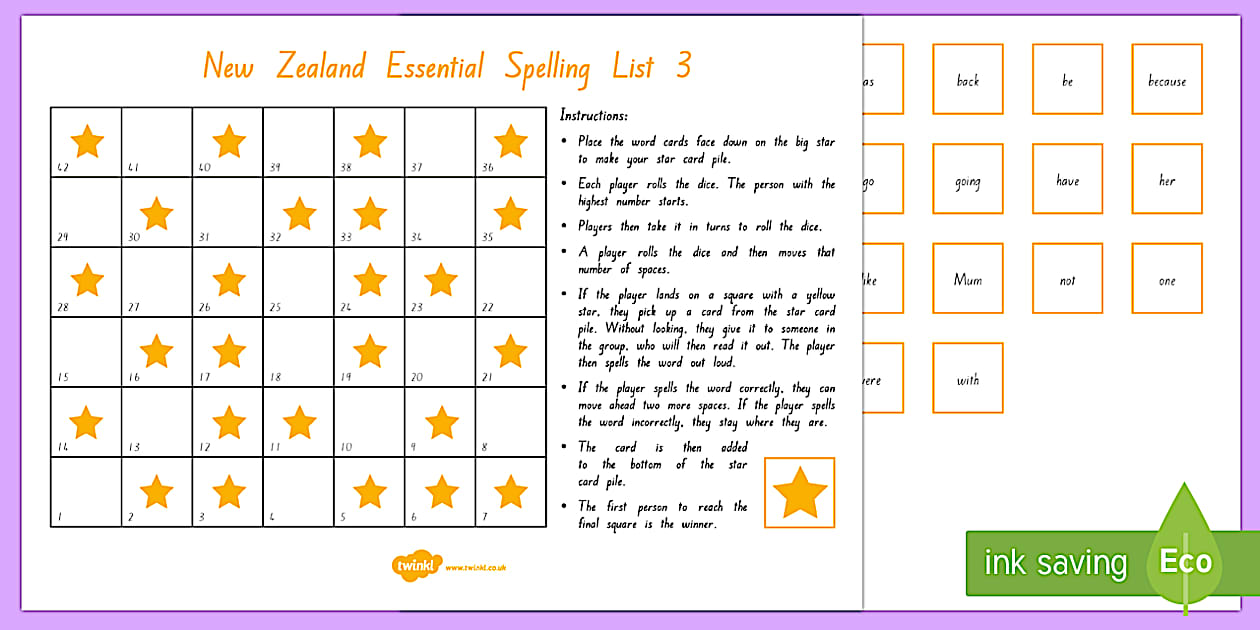 New Zealand Essential Spelling List 3 Board Game - Twinkl