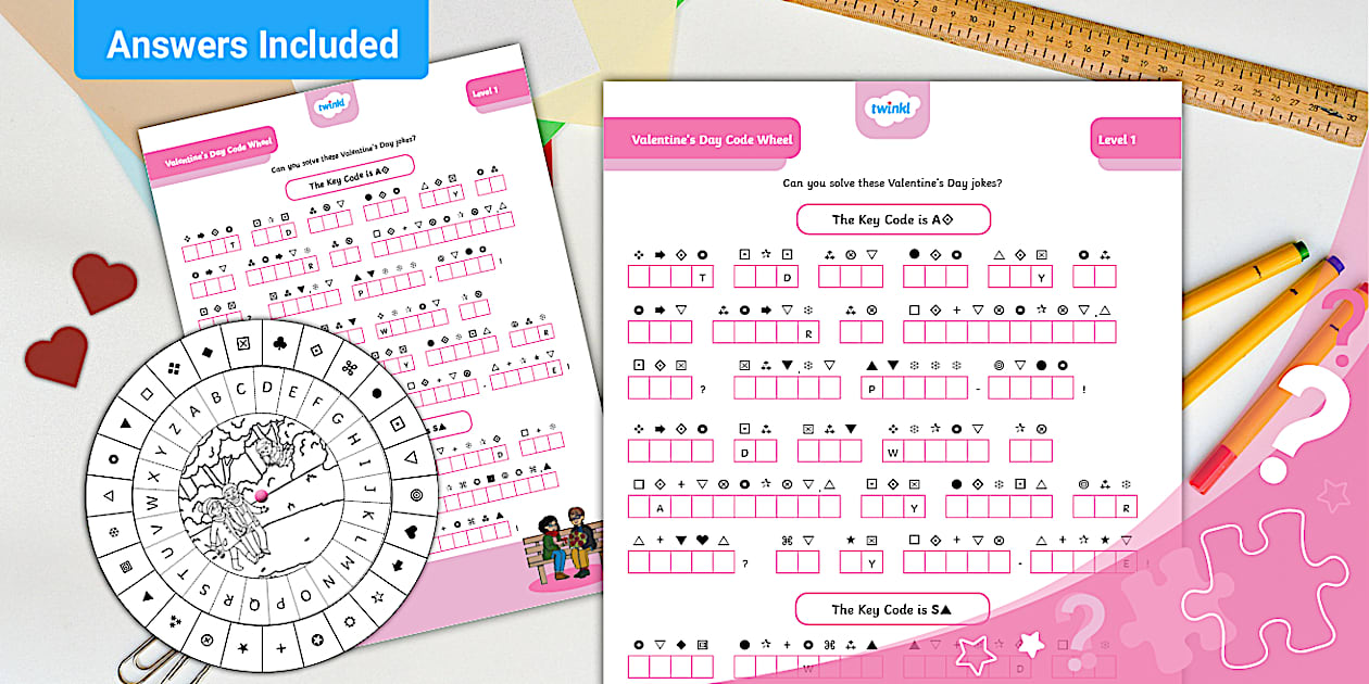 Valentine’s Day Secret Code Wheel - Level 1 - Kids Puzzles