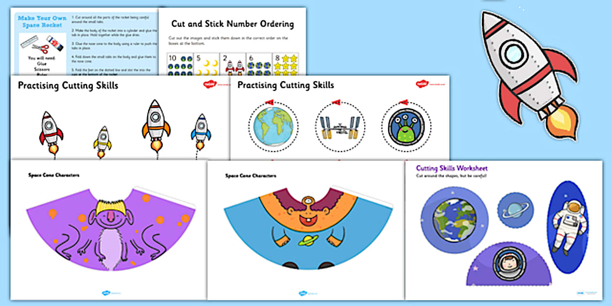 Black and White Space Themed Scissor Skills Pack - Twinkl